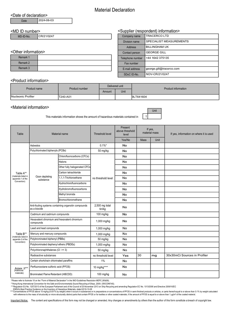 ATTACHMENT 04 - Material Declaration (MD) Template - Completed | PDF ...