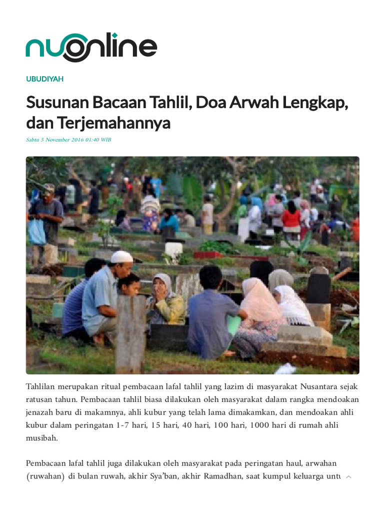 Susunan Bacaan Tahlil, Doa Arwah Lengkap, Dan Terjemahannya | PDF
