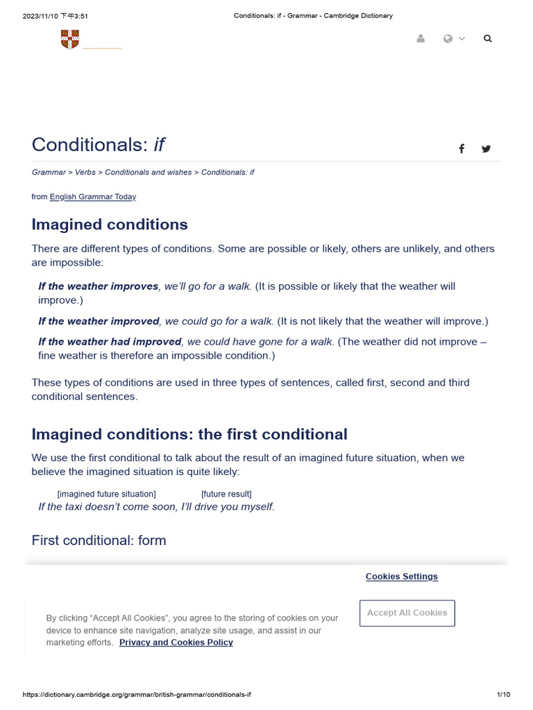 Eng Conditionals_ if - Grammar - Cambridge Dictionary | PDF | Http Cookie | Language Mechanics