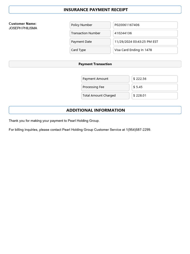 Insurance Payment Receipt 2024 | PDF