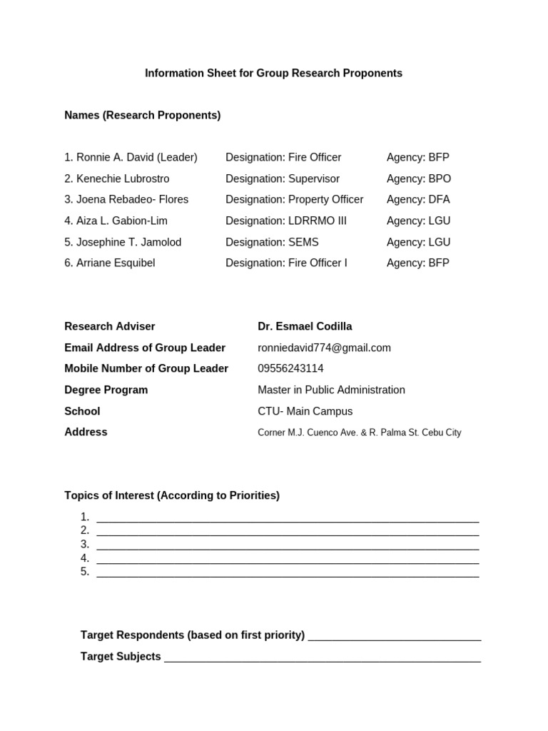 Group Research Proponents Overview | PDF