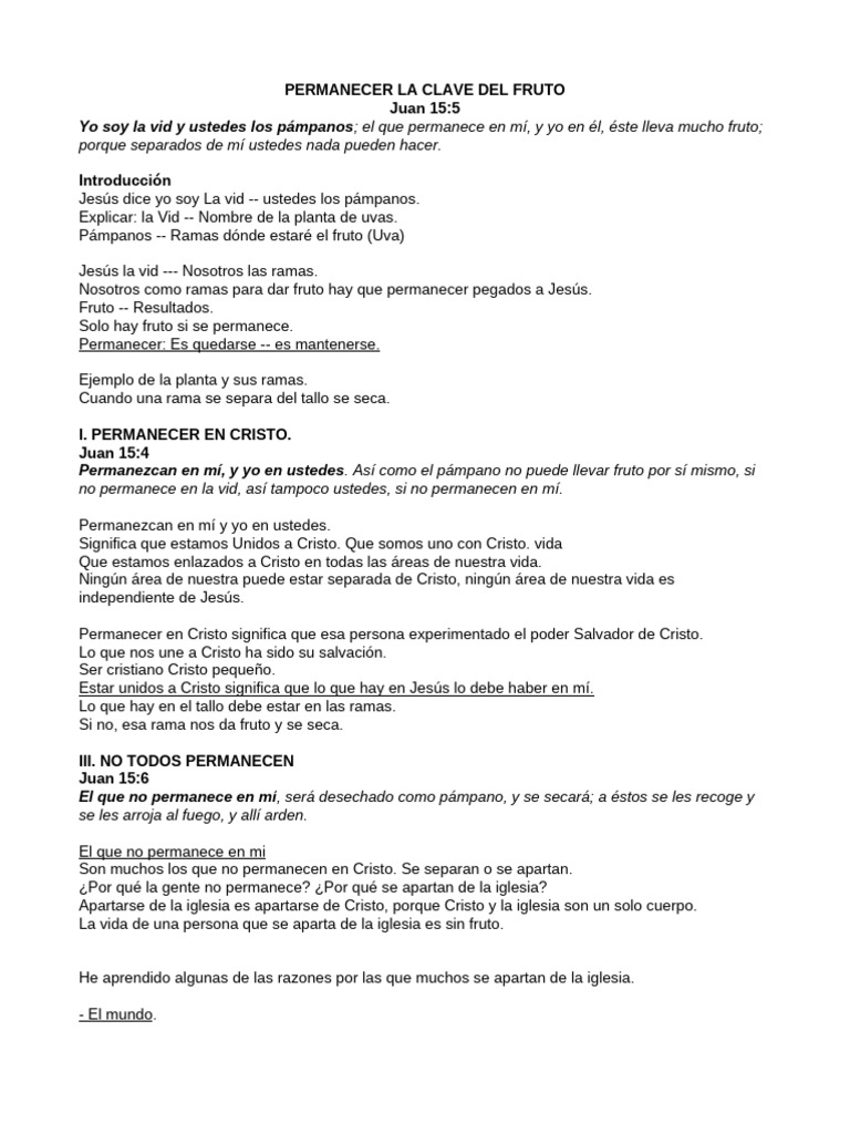 Clave para dar fruto: Permanecer en Cristo | PDF | Cristo (título) | Amor