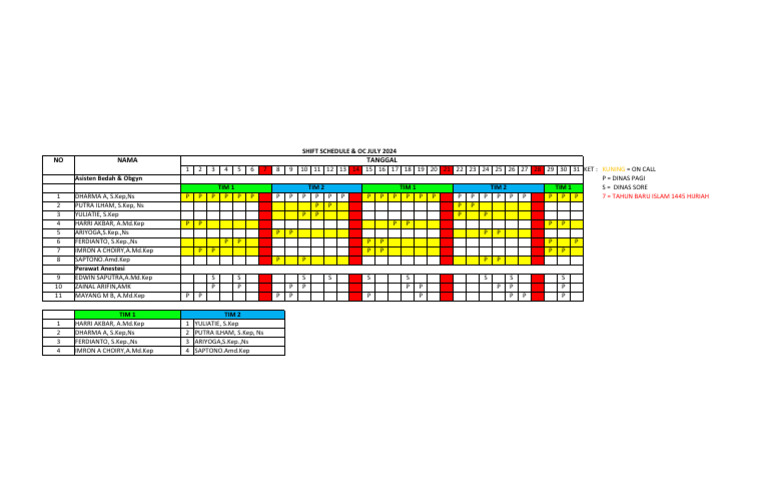 Jadwal On Call Dan Dinas July 2024 | PDF