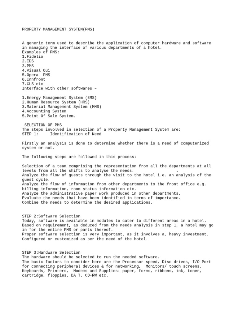 Property Management System (PMS) | PDF | Point Of Sale | Computer Hardware