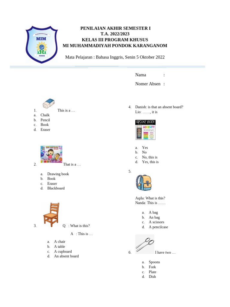 PAS BHS ING KELAS 3 SMT 1 SOAL_KUNCI_KISI | PDF