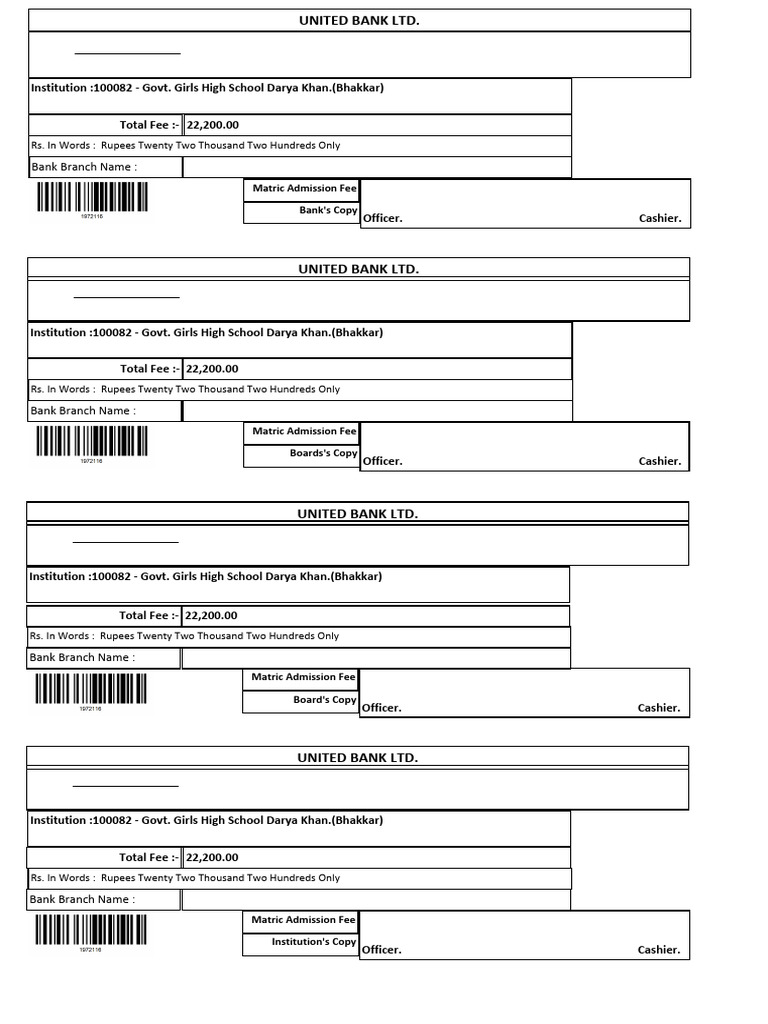 Matric Admission Fee Challan 2023 | PDF