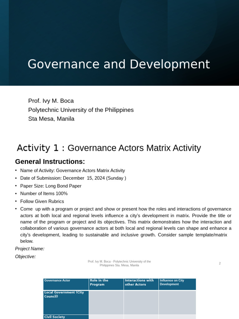 ACTIVITY 1 Governance & Development | PDF