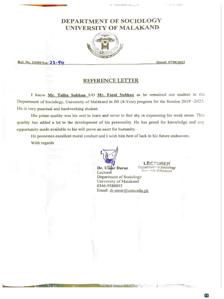 Reference Letter Pdf
