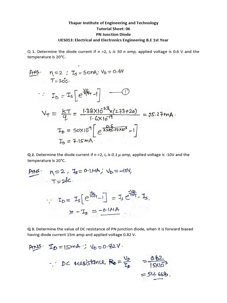 PN Junction Diode Analysis Tutorial | PDF