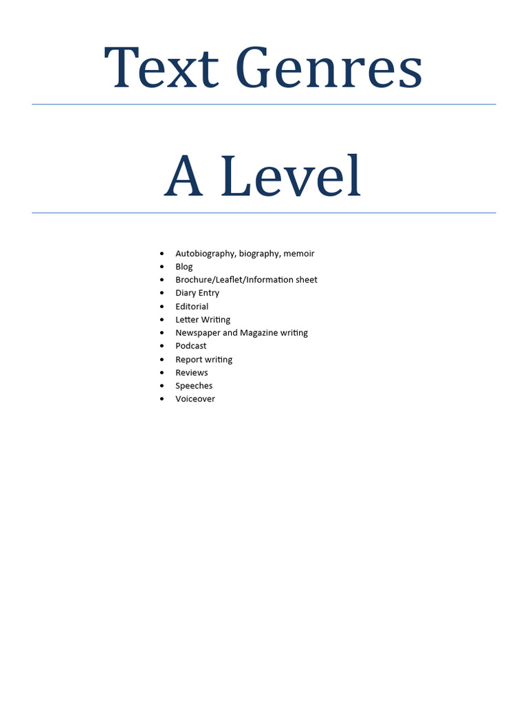 Understanding Text Genres for A Level | PDF | Blog | Rhetoric