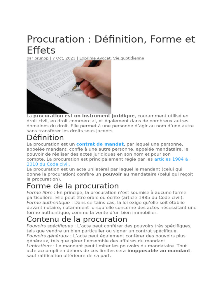 Procuration : Définition et Formes | PDF | Mariage | Justice