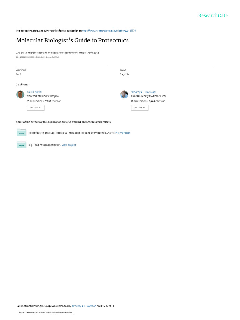 Molecular Biologists Guide To Proteomics | PDF | Proteomics | Proteins