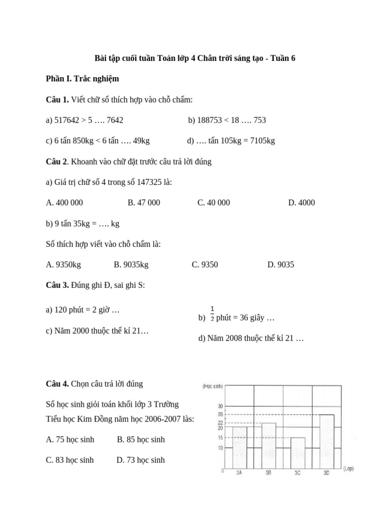 Bai Tap Cuoi Tuan Toan Cuoi Tuan Lop 4 Tuan 6 Ctst | PDF