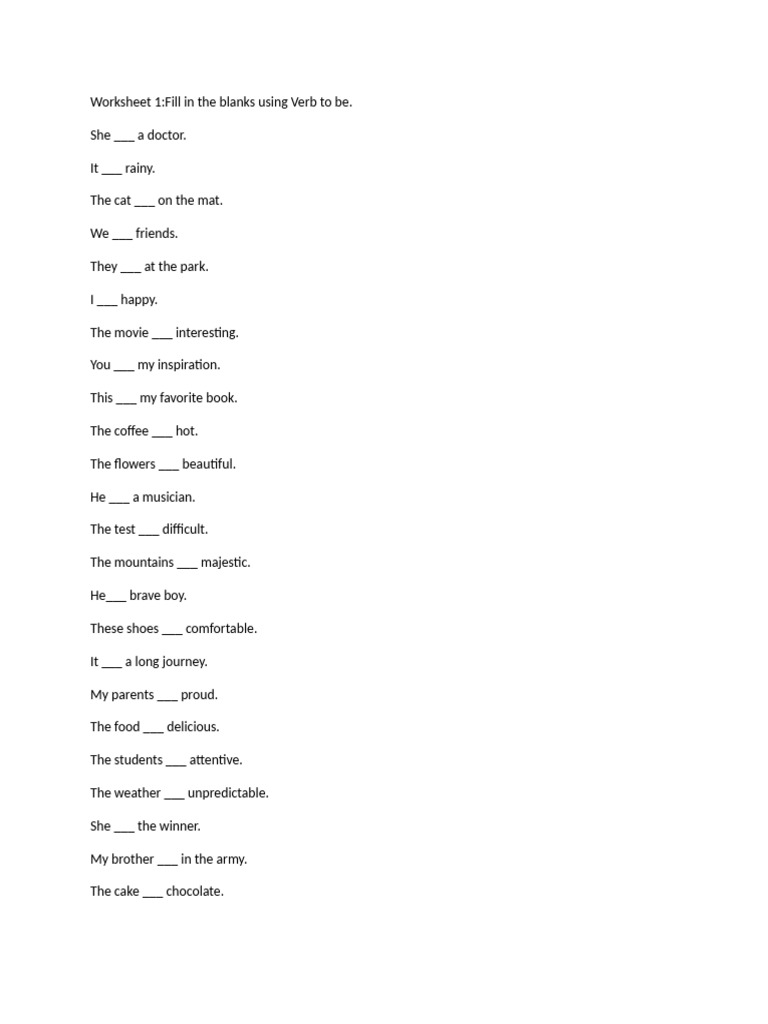 Verb To Be Fill-in-the-Blanks Worksheet | PDF