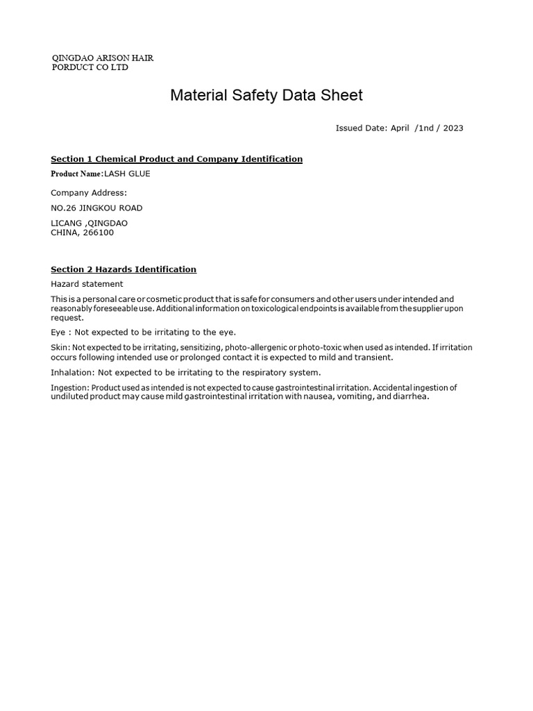 MSDS glue | PDF | Personal Protective Equipment | Water