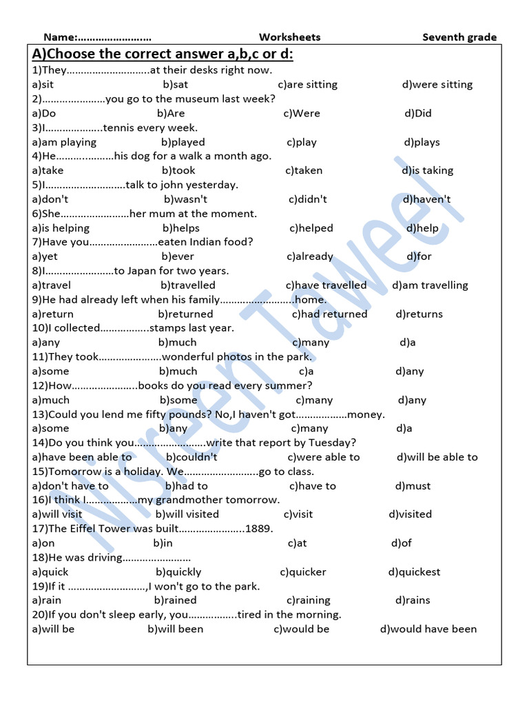Seventh Grade Test Pdf