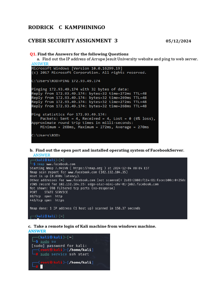 Day3 Assignment (Rodrick Kamphiningo) | PDF | Computer Network | Ip Address