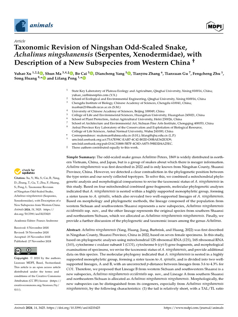 Achalinus ningshanensis occidentalis | PDF | 16 S Ribosomal Rna ...