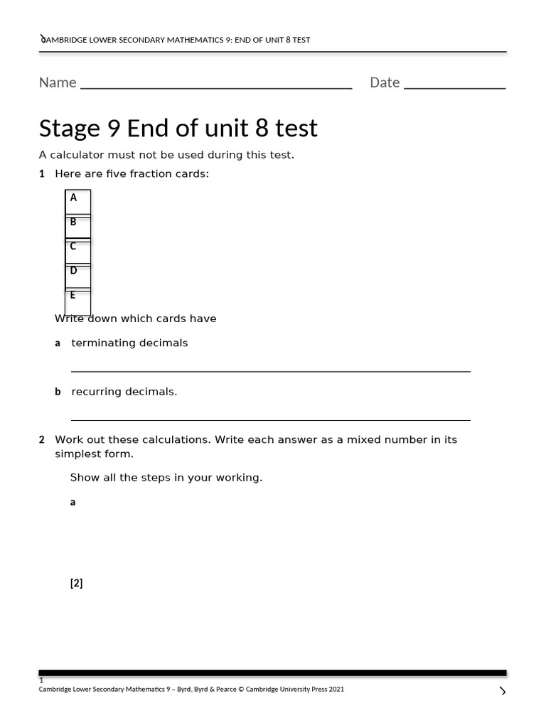 Unit 8 End-Of-Unit Test | PDF
