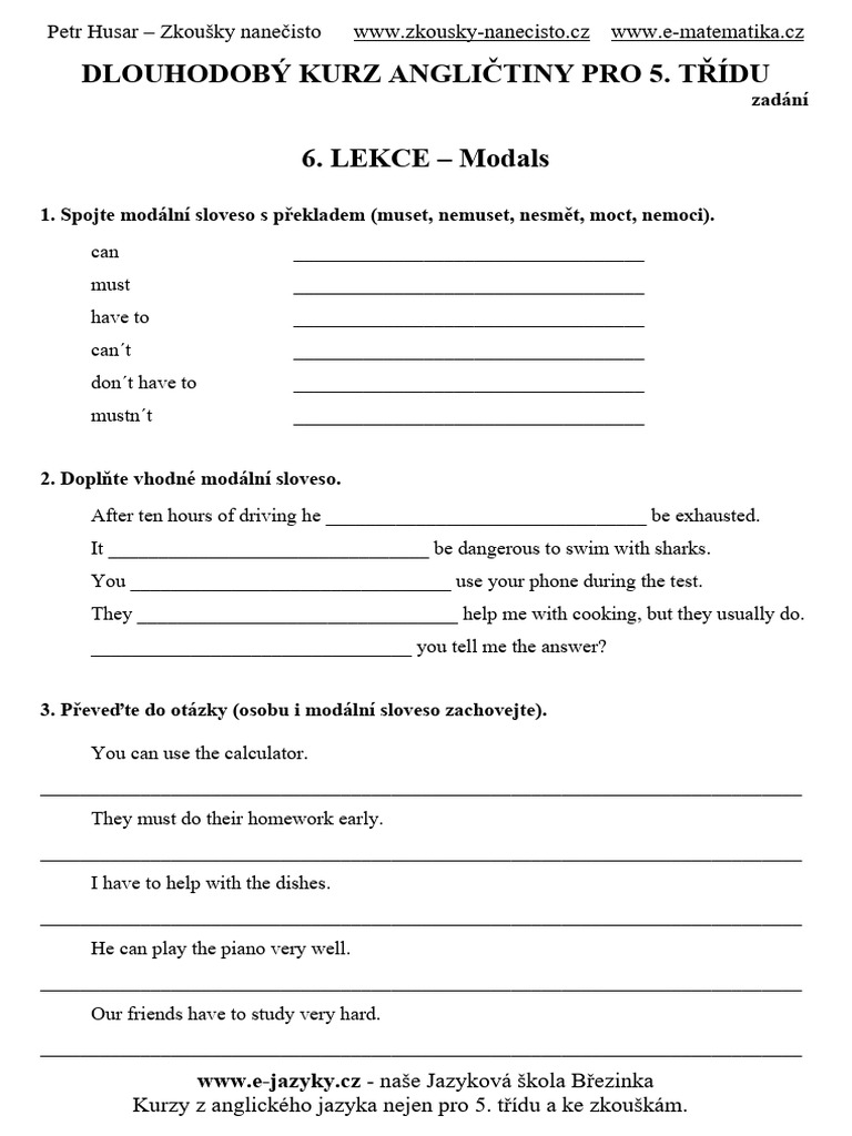 Lekce - 13 - Modals - Zadání | PDF