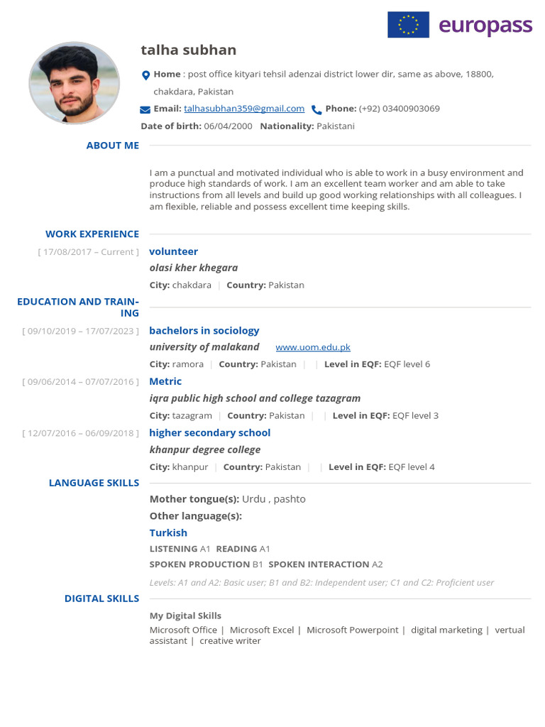 Talha Subhan Cv (2) | PDF | Communication