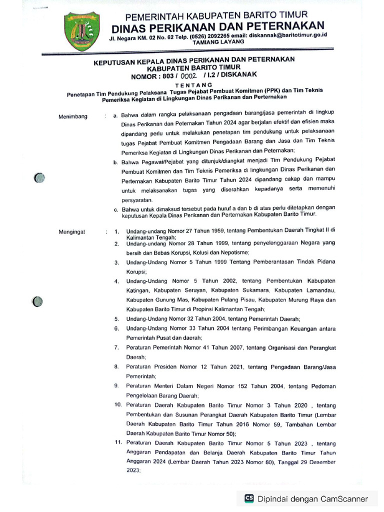 SK. Tim Pendukung PPK Dan Tim Pemeriksa Dinas Perikanan Dan Peternakan ...
