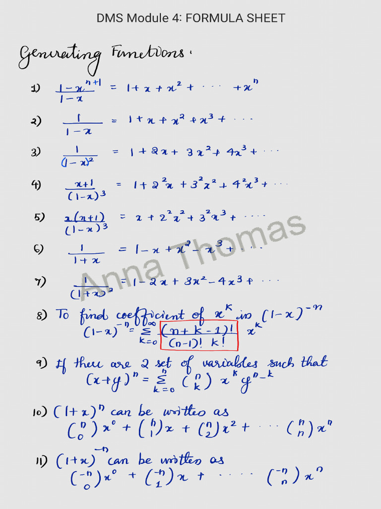 DMS Mod 4 Formulas Sheet | PDF