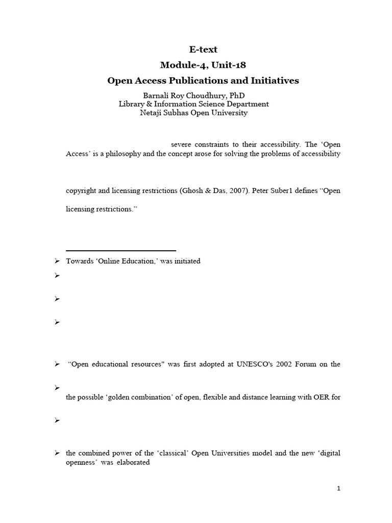 E Text (Unit 18) - Wk4 | PDF | Open Access | Publishing