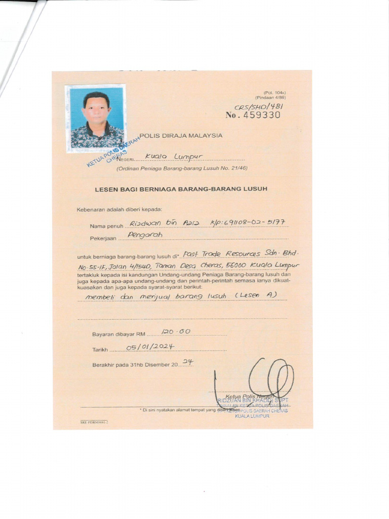 Lesen Bagi Berniaga Barang-Barang Lusuh | PDF