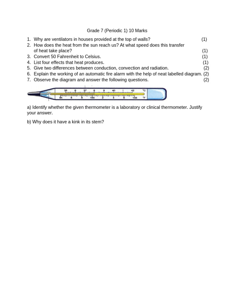 Grade 7 Science Heat and Thermometers Quiz | PDF