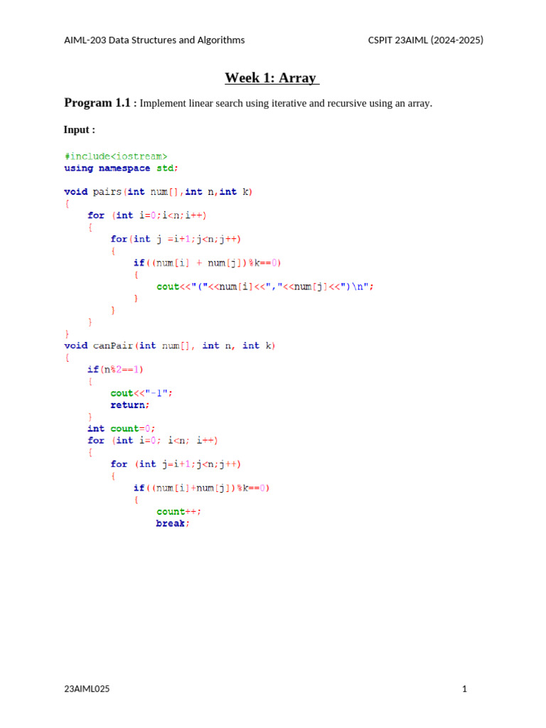 23AIML025_pra1 | PDF | Computer Science | Computer Programming