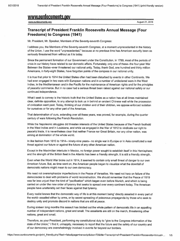 FDR - Four Freedoms Speech | PDF