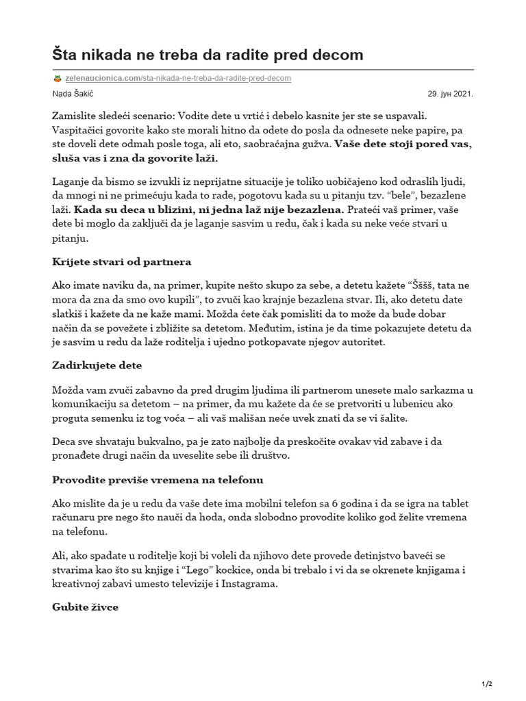 Šta Nikada Ne Treba Da Radite Pred Decom | PDF
