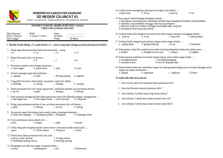 SAS PJOK KELAS 5 SEM 1 | PDF