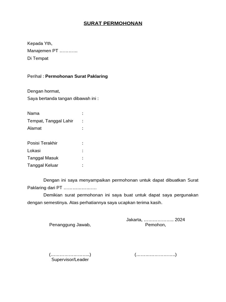 Permohonan Surat Paklaring | PDF