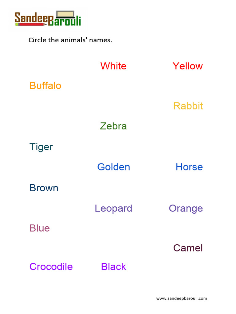 Circle The Animals Names. 1 | PDF