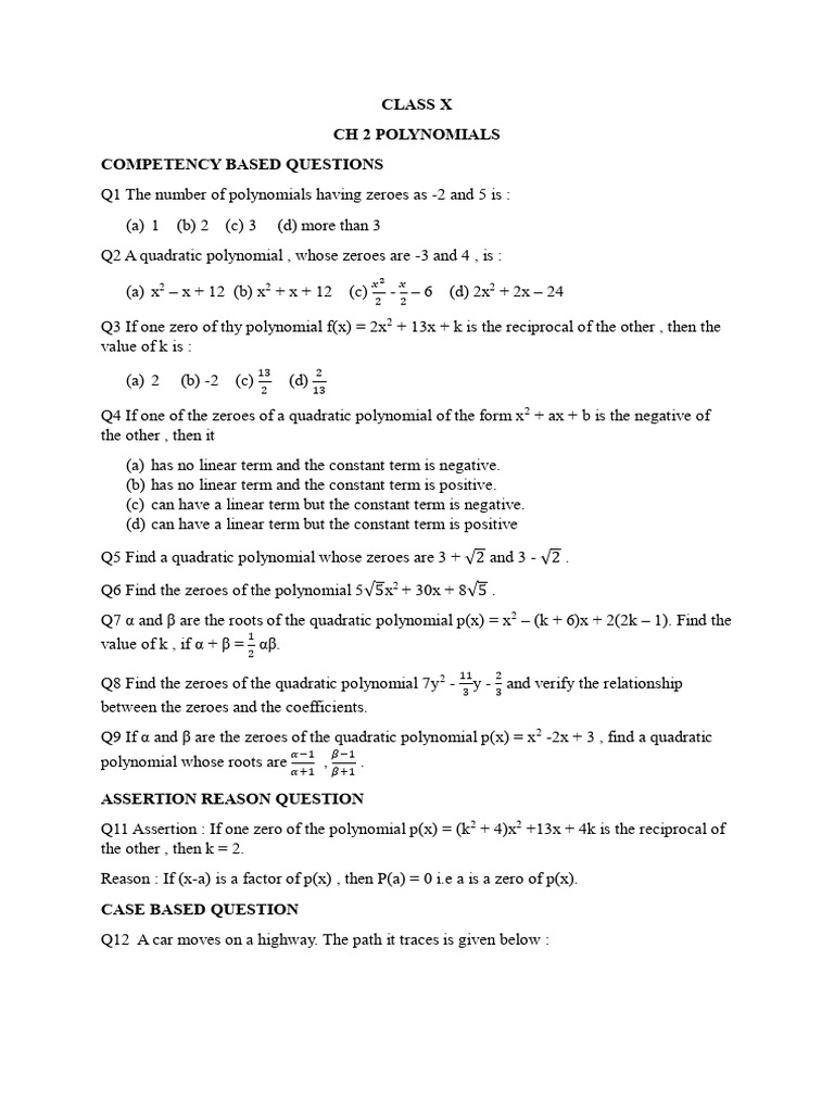 CLASS X Polynomials (Revised) (1) - 240419 - 091237 | PDF | Polynomial | Zero Of A Function