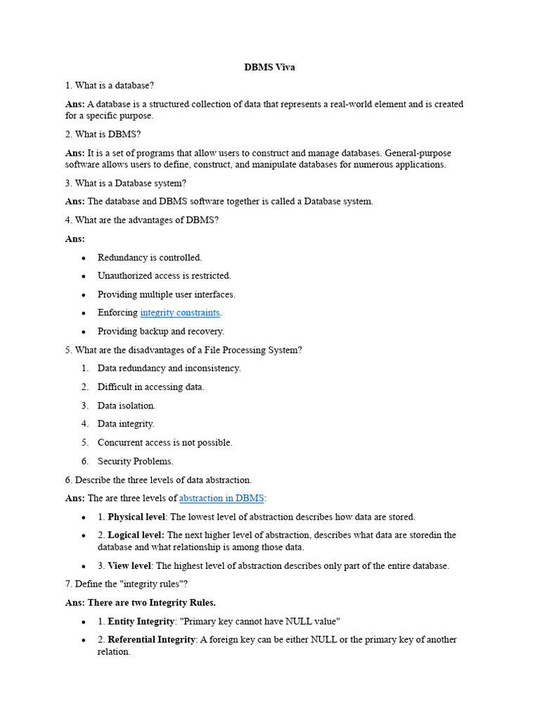 Dbms Viva | PDF | Databases | Data Model