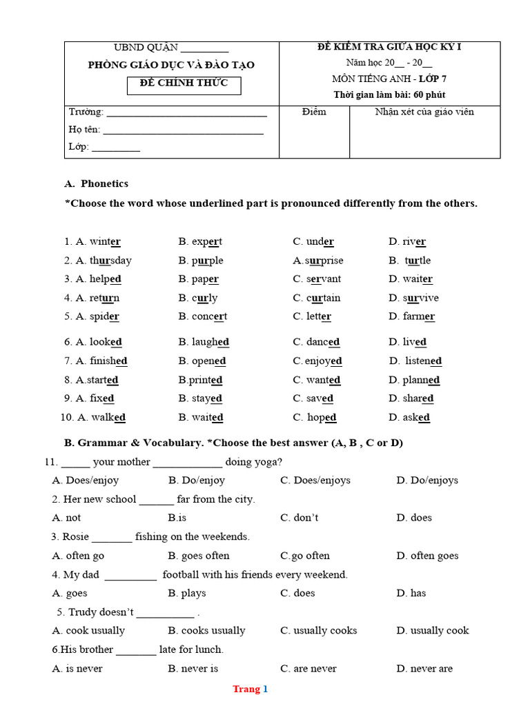 Midterm English 7 Global Success 2024-2025 | PDF