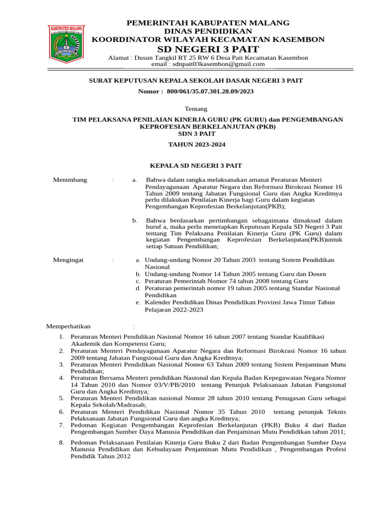 Format Sk-Tim-Pkg PKB-2022-2023 | PDF