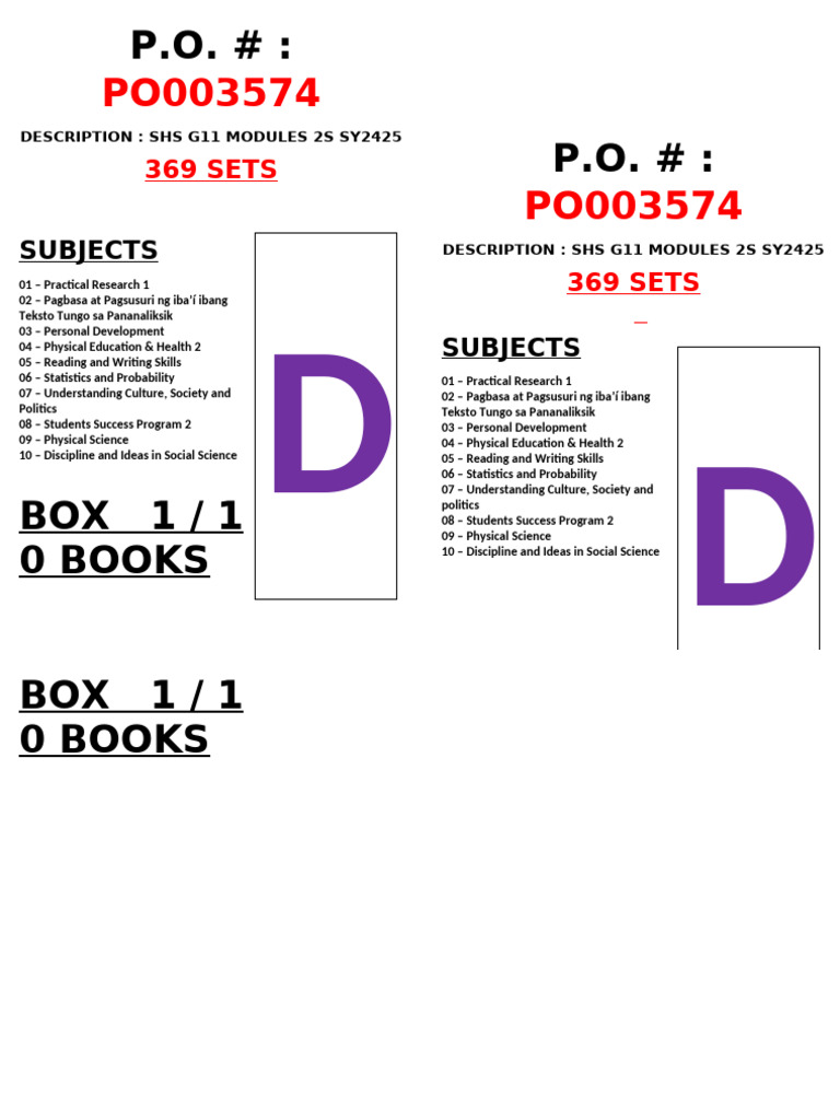 SHS G11 Modules PO003574 Details | PDF
