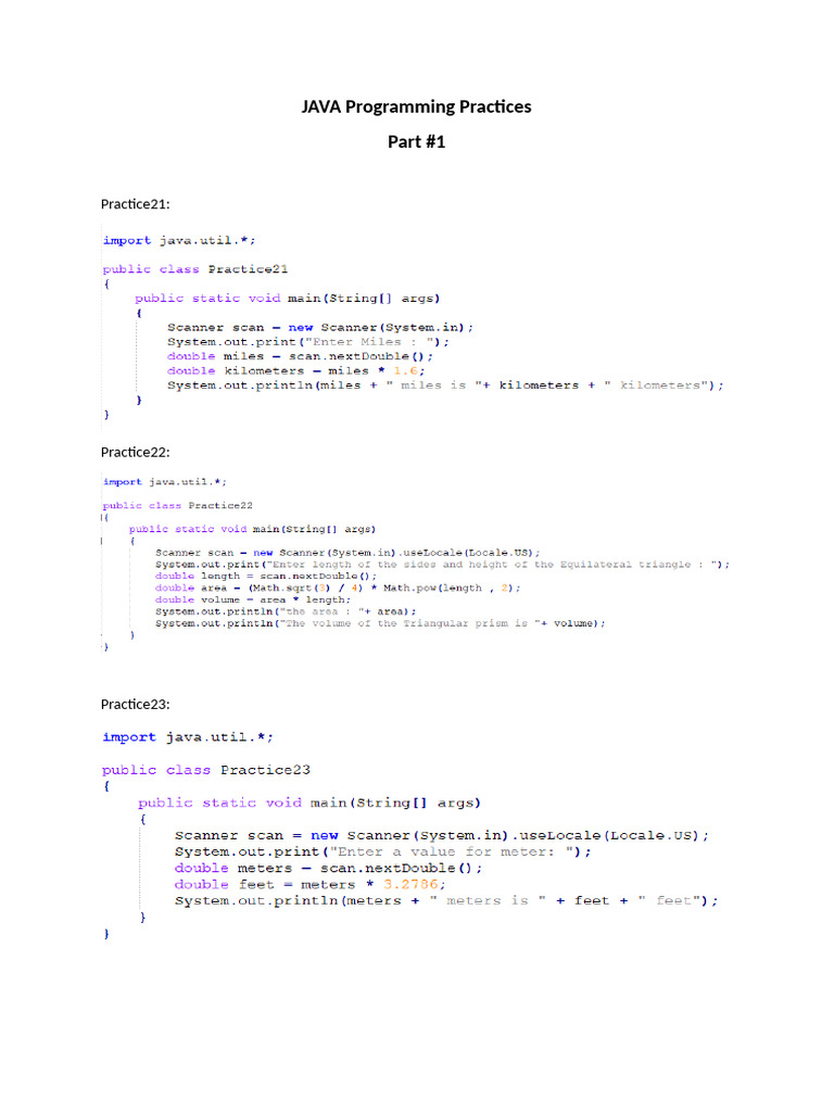 JAVA Programming Practices#1 | PDF