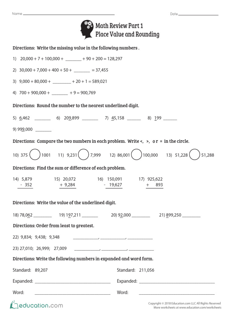 Math Review Part 1 Place Value and Rounding | PDF