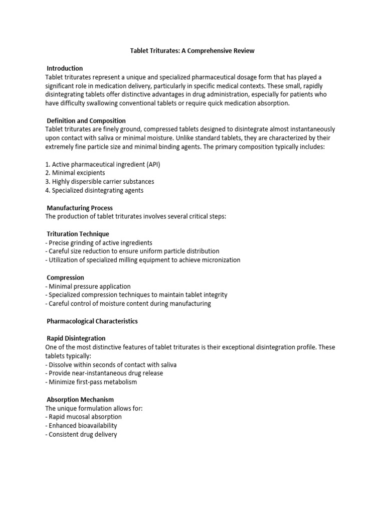 Tablet Triturates - Comprehensive Review | PDF | Tablet (Pharmacy) | Drugs