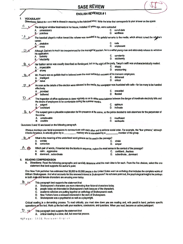 English 1 Reviewer Sase | PDF