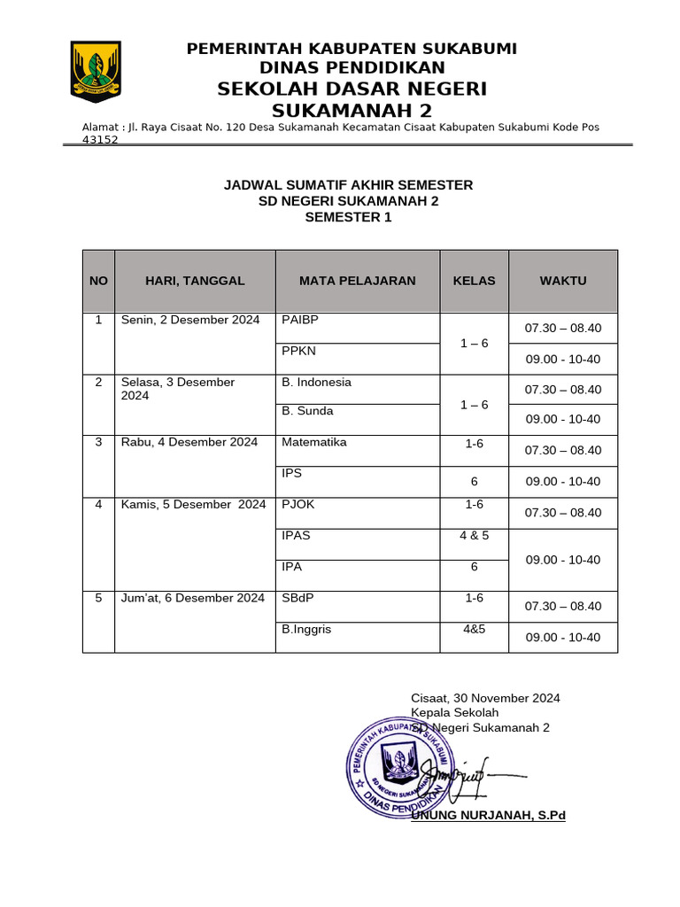 Jadwal Sas SMT 1 Ta 2025-2025 | PDF