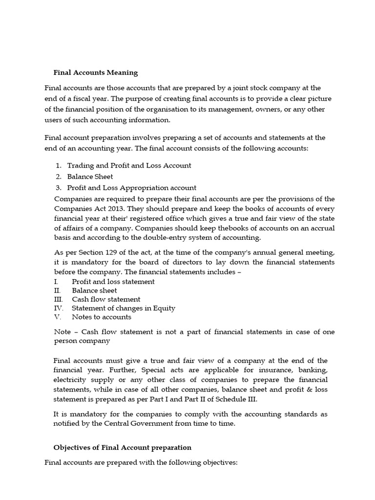 Final Accounts of A Company | PDF | Expense | Income Statement