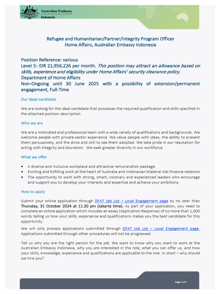 Ads (Word) - Refugee & Humanitarian Partner Integrity Program Officer ...