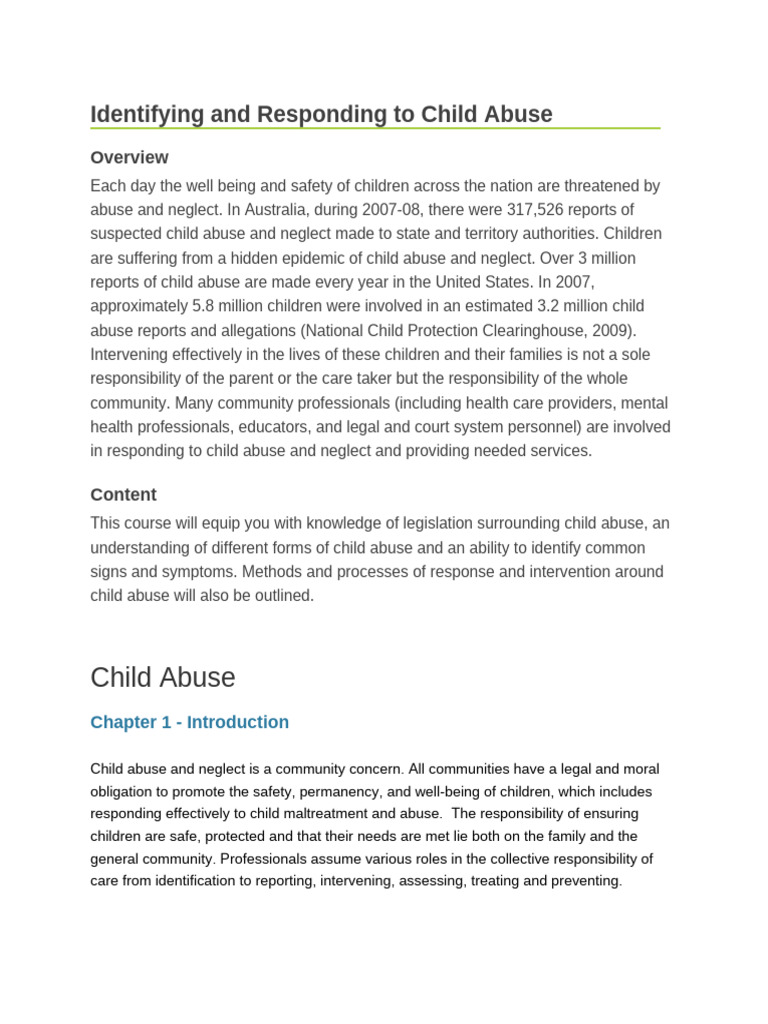 Identifying and Responding To Child Abuse | PDF | Child Abuse | Child ...