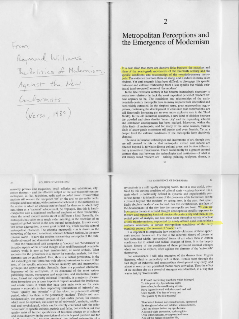 Raymond Williams - Metropolitan Perception | PDF